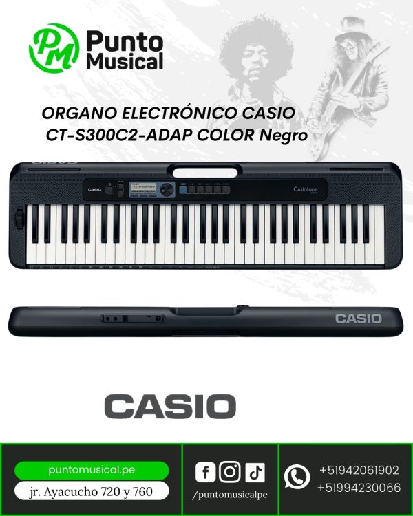 ORGANO ELECTRÓNICO CASIO CT-S300C2-ADAP COLOR Negro – Punto Musical
