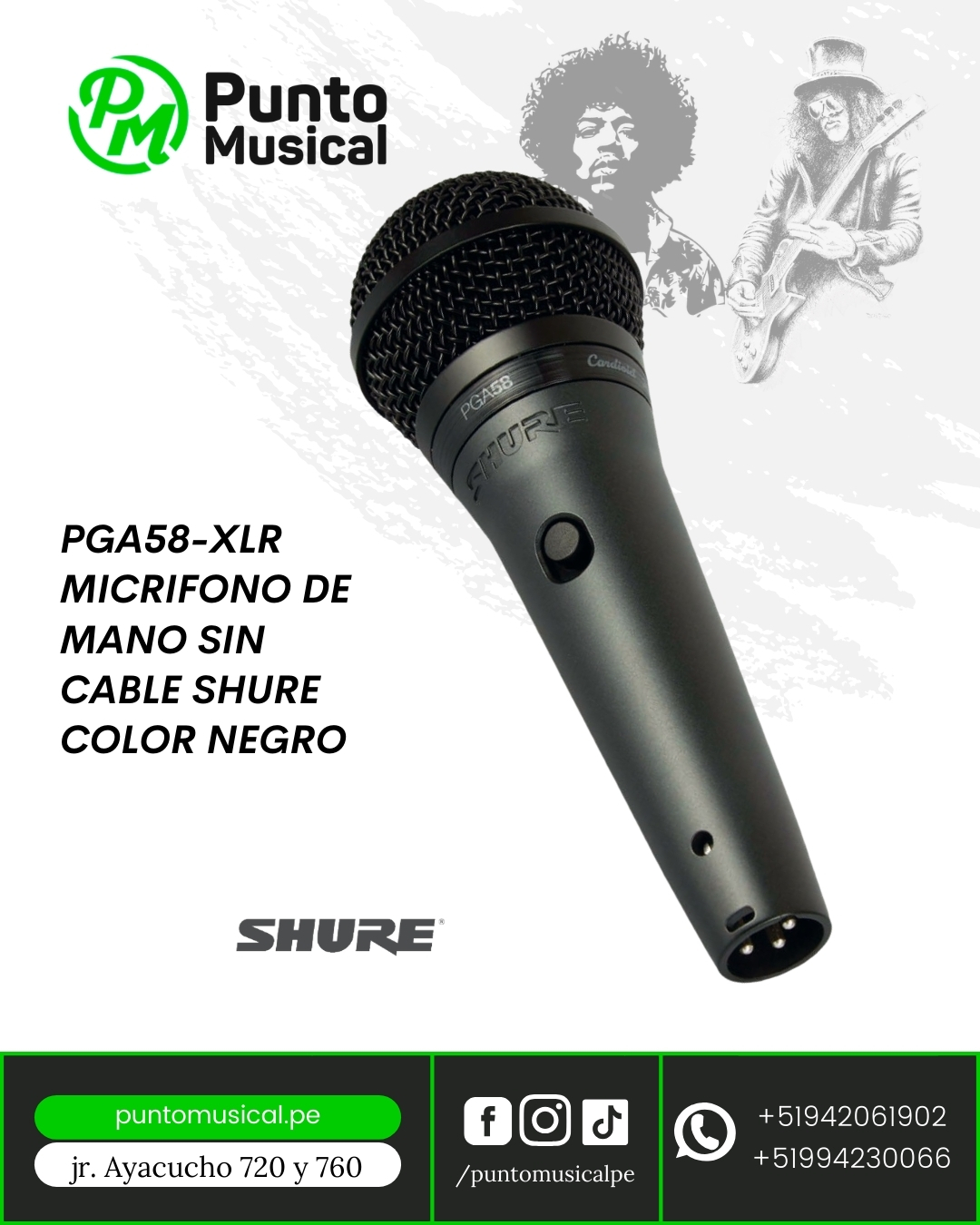 PGA58-XLR MICRIFONO DE MANO SIN CABLE SHURE COLOR negro – Punto Musical