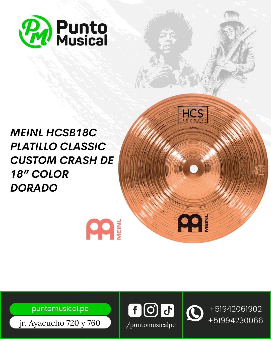 MEINL HCSB18C PLATILLO CLASSIC CUSTOM CRASH DE 18” COLOR DORADO – Punto Musical